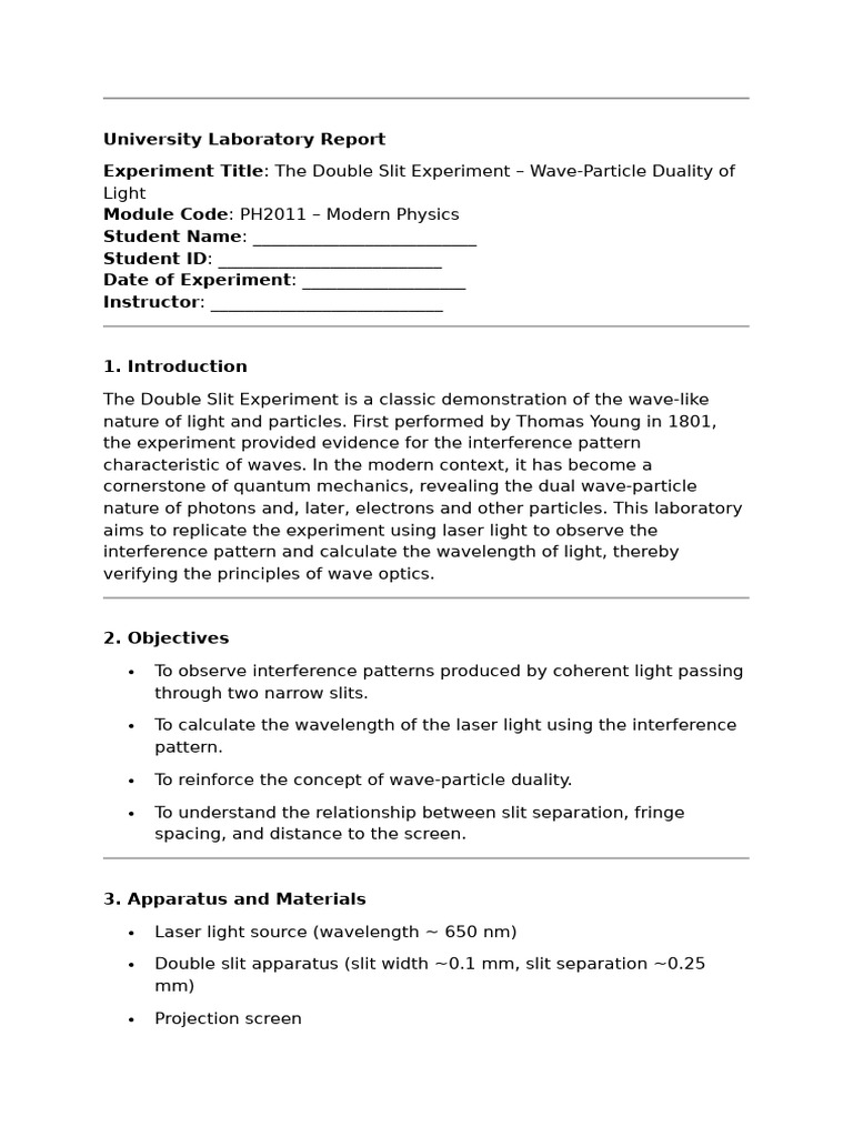 Double Slit Experiment: Wave-Particle Duality | PDF | Light | Wavelength