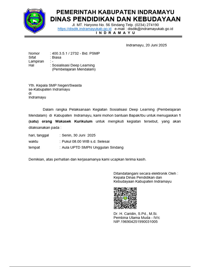 2732 - Surat Undangan Sosialisasi Deep Learning | PDF