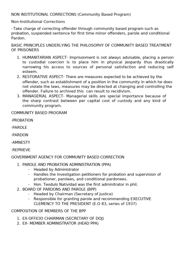 Community-Based Corrections Overview | PDF | Probation | Parole