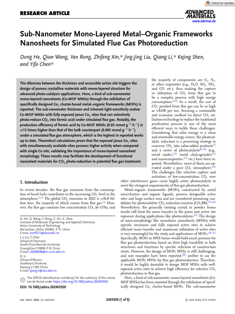 2024-AM-Sub-Nanometer Mono-Layered Metal-Organic FrameworksNanosheets ...