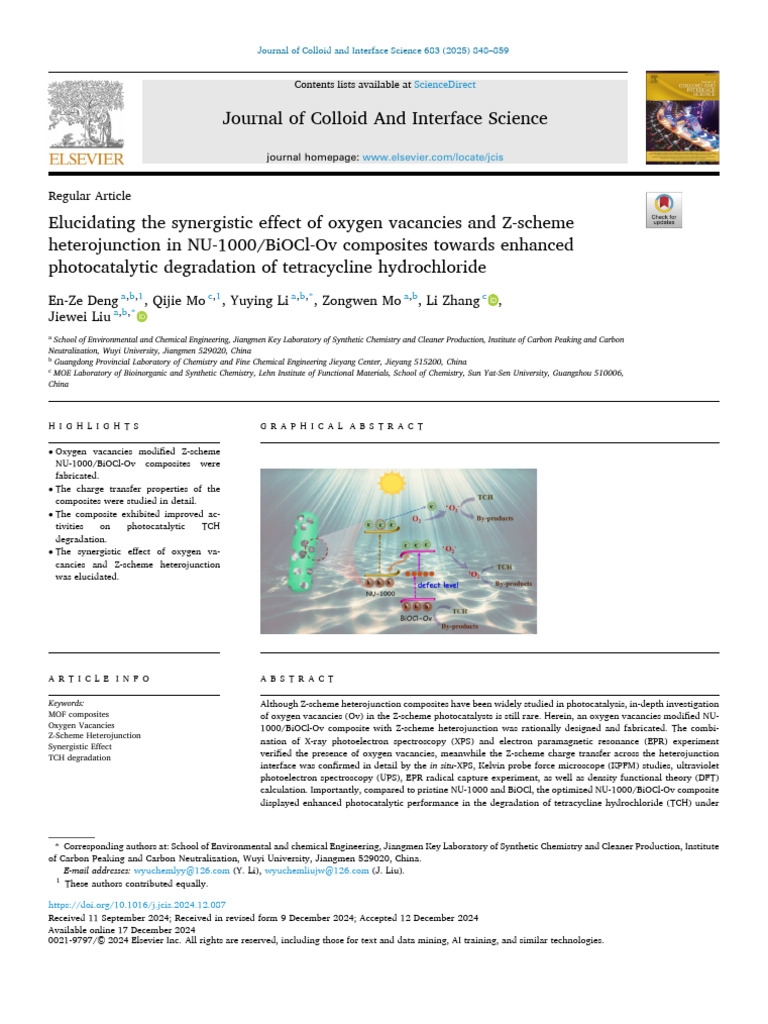 Journal of Colloid and Interface Science: En-Ze Deng, Qijie Mo, Yuying ...