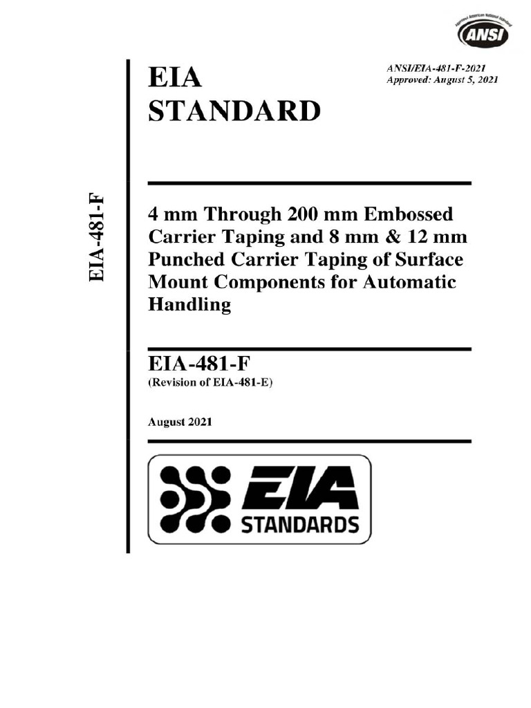 ECA EIA-481-F-2021 4 MM Through 200 MM Embossed Carrier Taping and 8 MM & 12 MM Punched Carrier ...