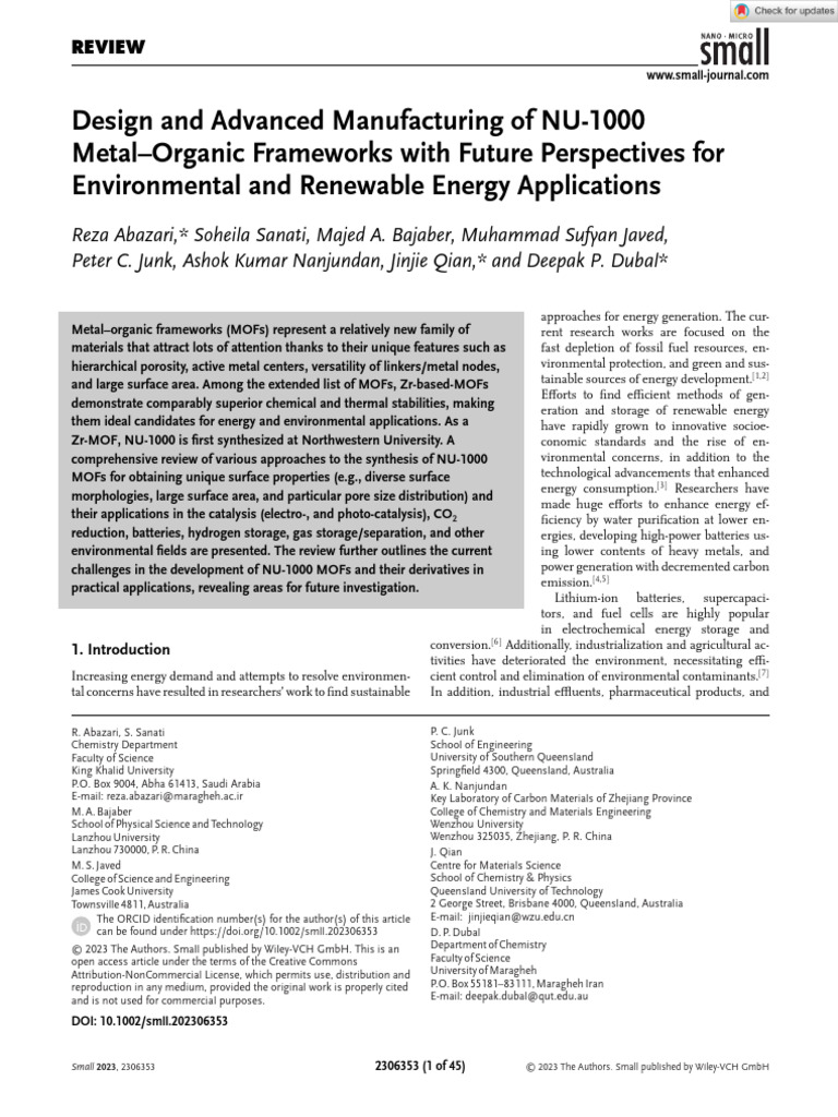 Design and Advanced Manufacturing of NU-1000 Metal-Organic Frameworks ...