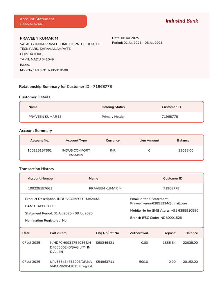 Account Statement for Praveen Kumar M | PDF | Financial Technology ...