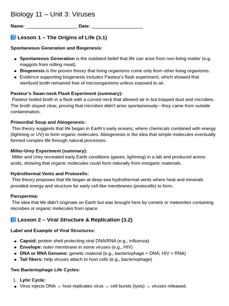 Biology 11 - Unit 3 Viruses | PDF | Virus | Abiogenesis