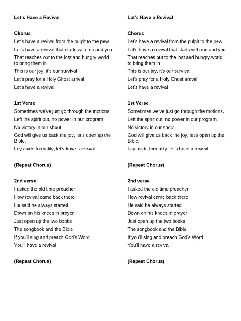 Let’s Have a Revival Lyrics | PDF