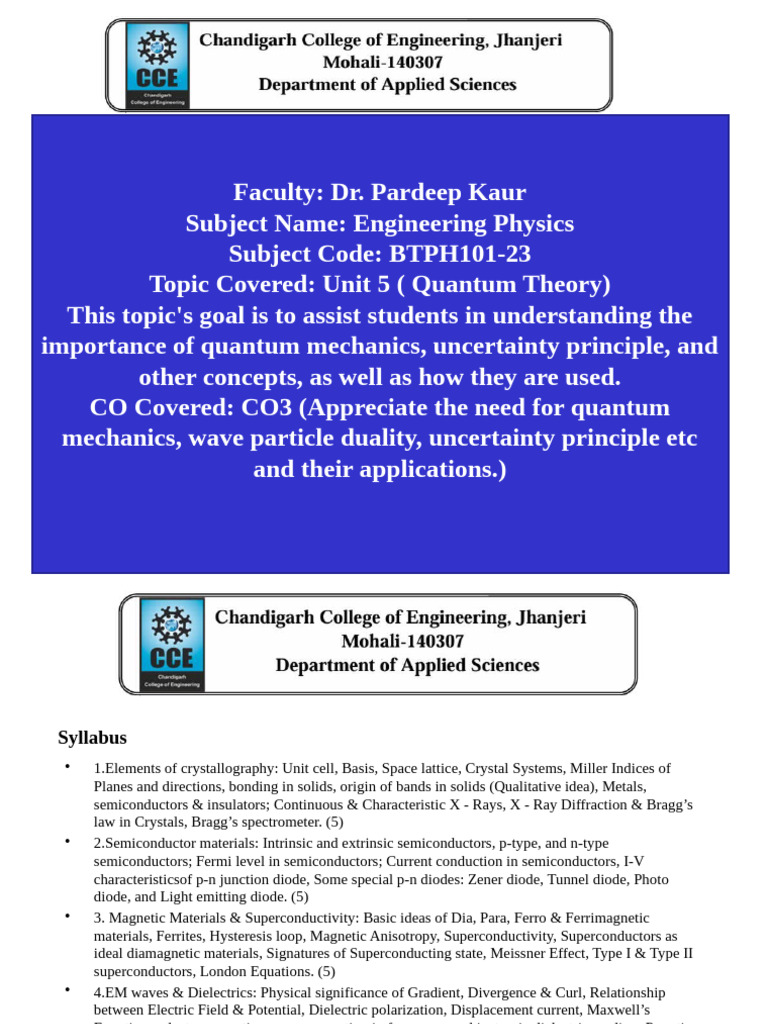 Quantum Theory in Engineering Physics | PDF | Quantum Mechanics | Electron