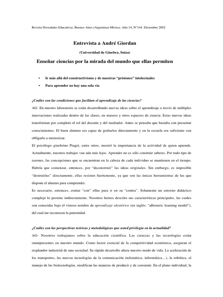 2002entrevista Andre Giordan | PDF | Aprendizaje | Constructivismo ...