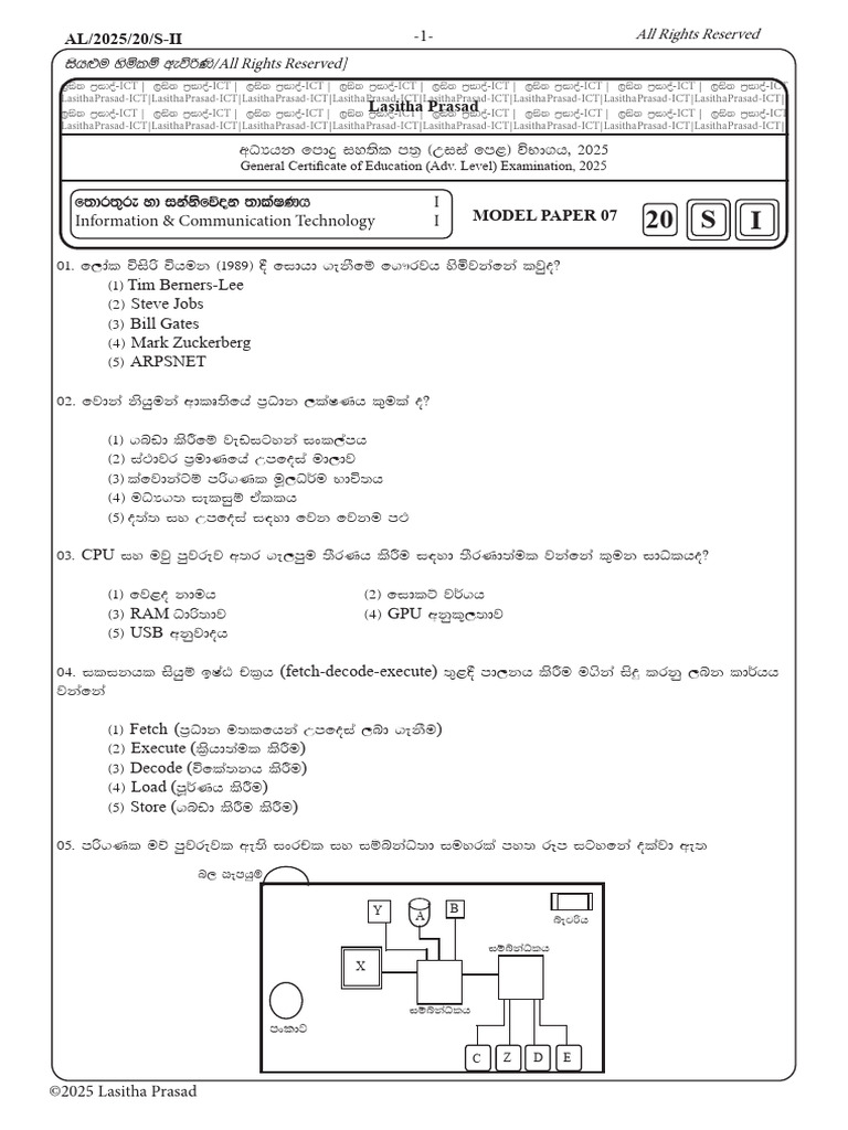 ICT Model Paper 2025 by Lasitha Prasad | PDF