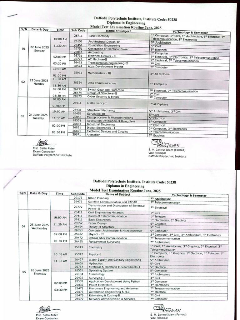 DPI - Model Test Exam Routine | PDF