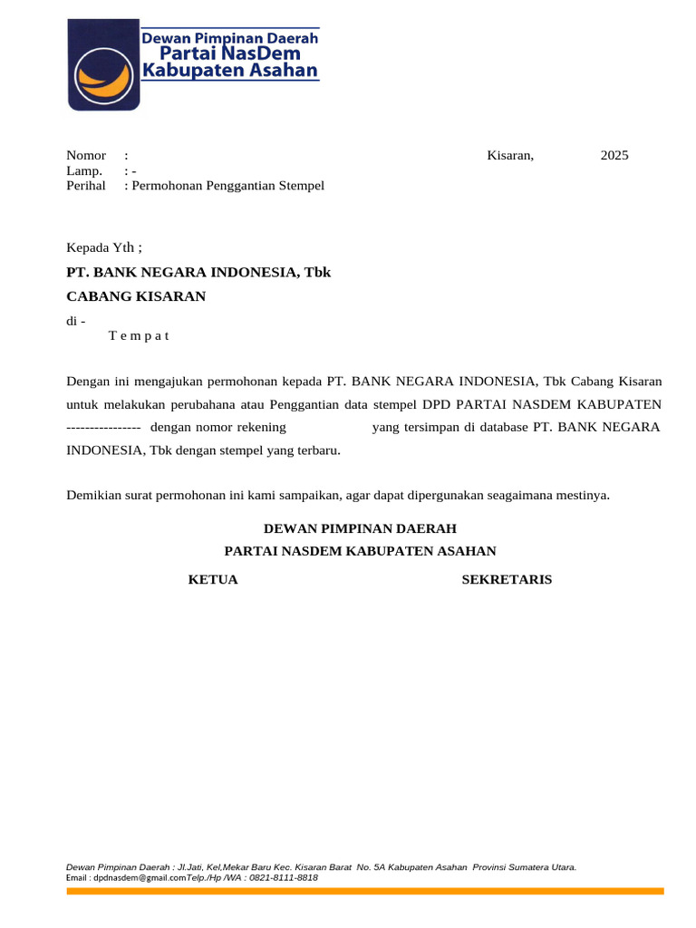 SURAT Permohonan Ganti Stempel Partai | PDF