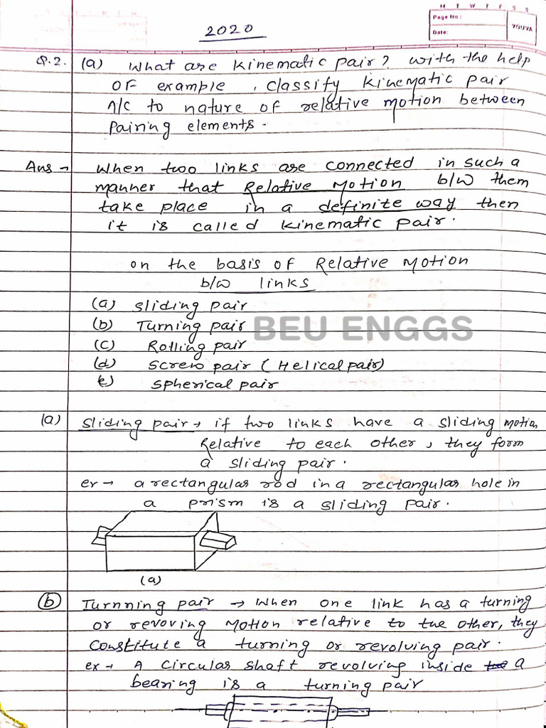 Btech 5sem Me Kinematics Machinery 2020 Pyq Solution Downloaded From BEU ENGGS App | PDF