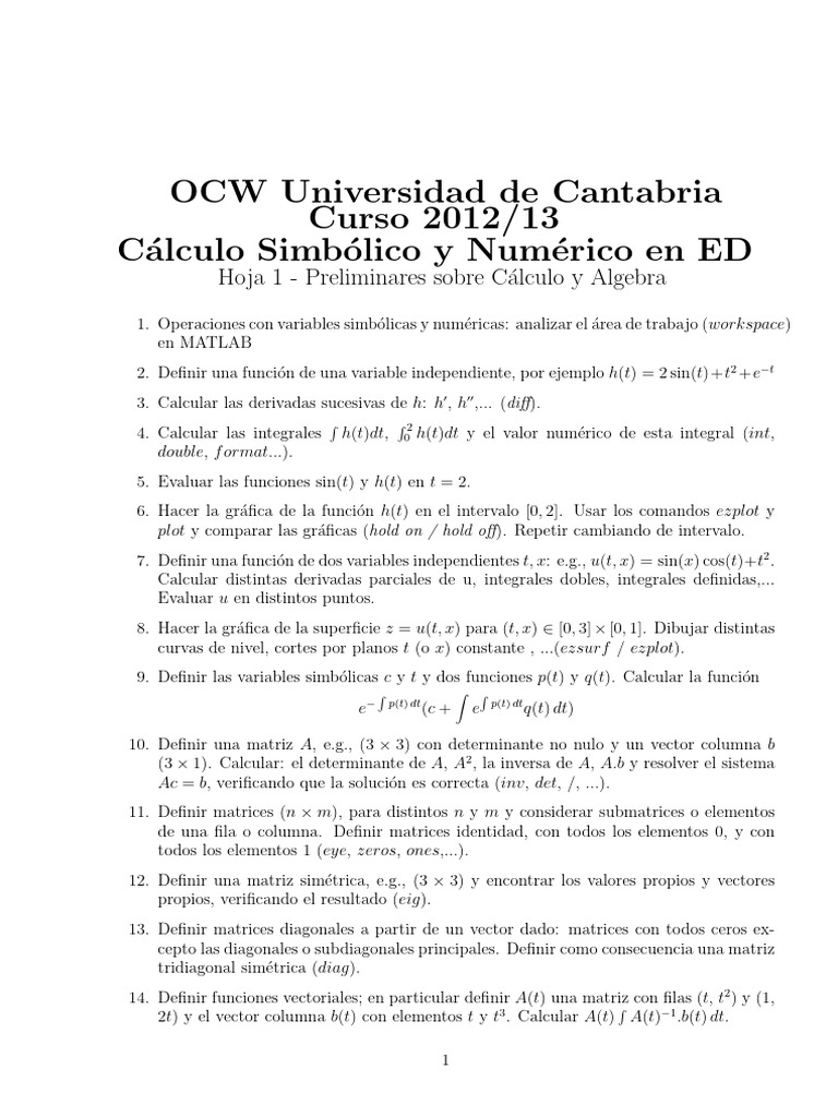 OCW Hoja 1 | PDF | Matriz (Matemáticas) | Determinante
