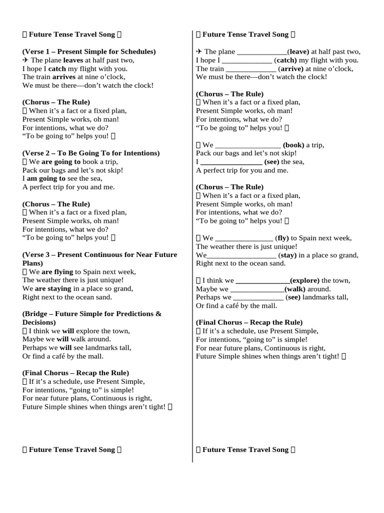 ? Future Tense Travel Song ? | PDF