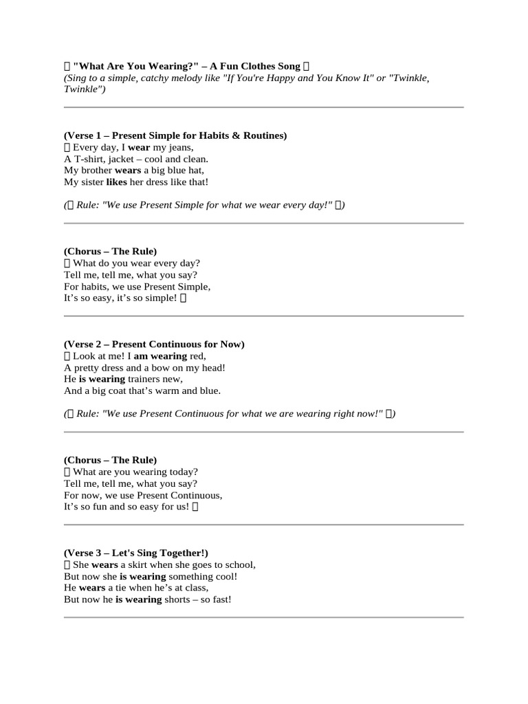 ? What Are You Wearing - A Fun Clothes Song ? | PDF