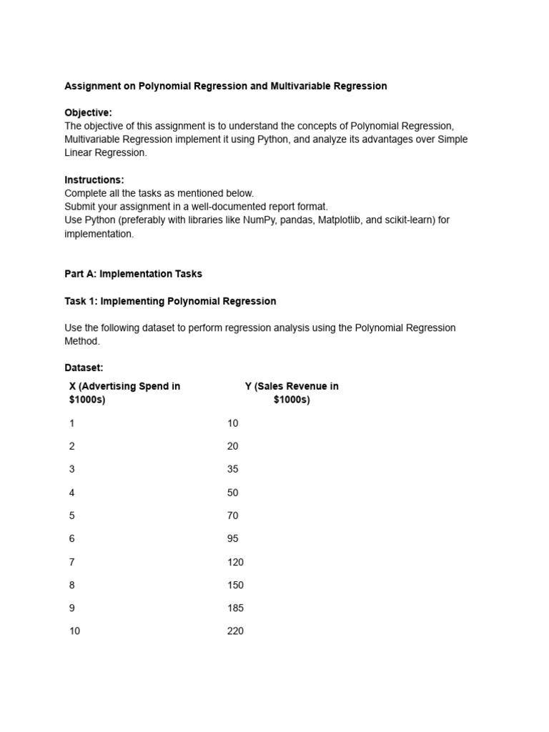 Assignment4 - Polynomial Regression and Multivariable Regression | PDF