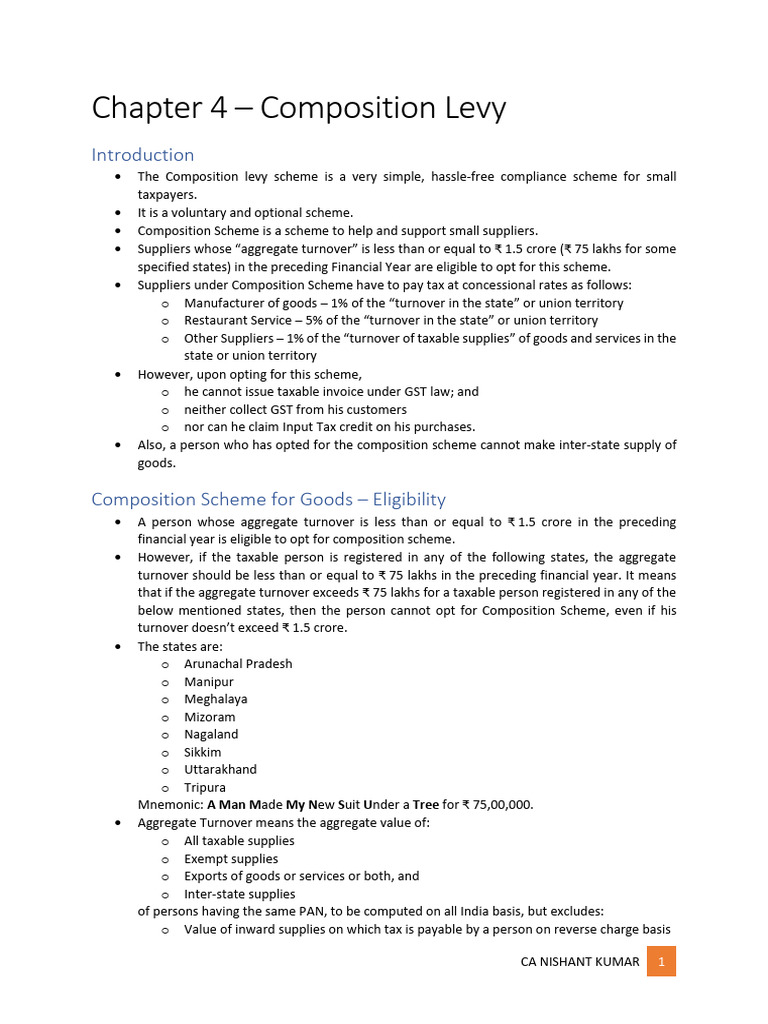 Chapter 4 - Composition Levy | PDF | Taxes | Value Added Tax