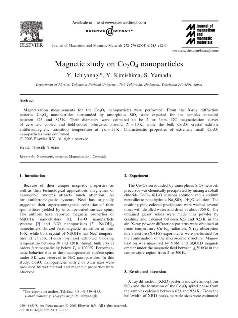 Magnetic Properties of Co3O4 Nanoparticles | PDF | Nanoparticle | X Ray ...