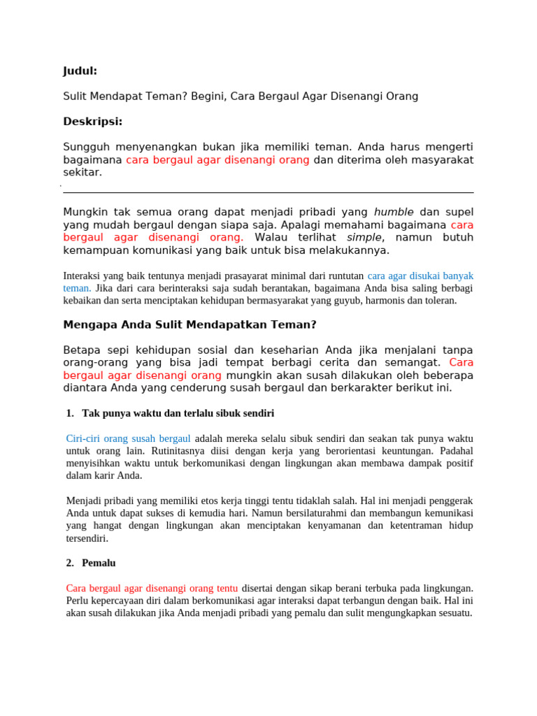 Cara Bergaul Agar Disenangi Orang | PDF