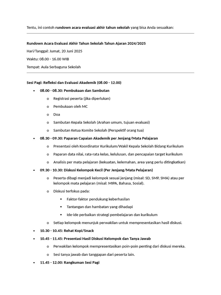 Contoh Rundown Raker Dan Evaluasi | PDF