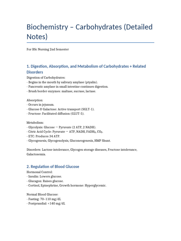 Biochemistry Carbohydrates BSC Nursing | PDF