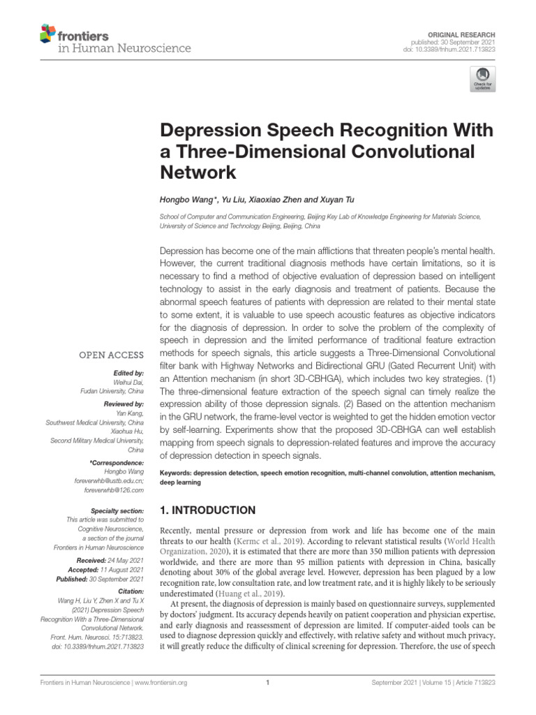 Depression Speech Recognition With A Three-Dimensional Convolutional ...