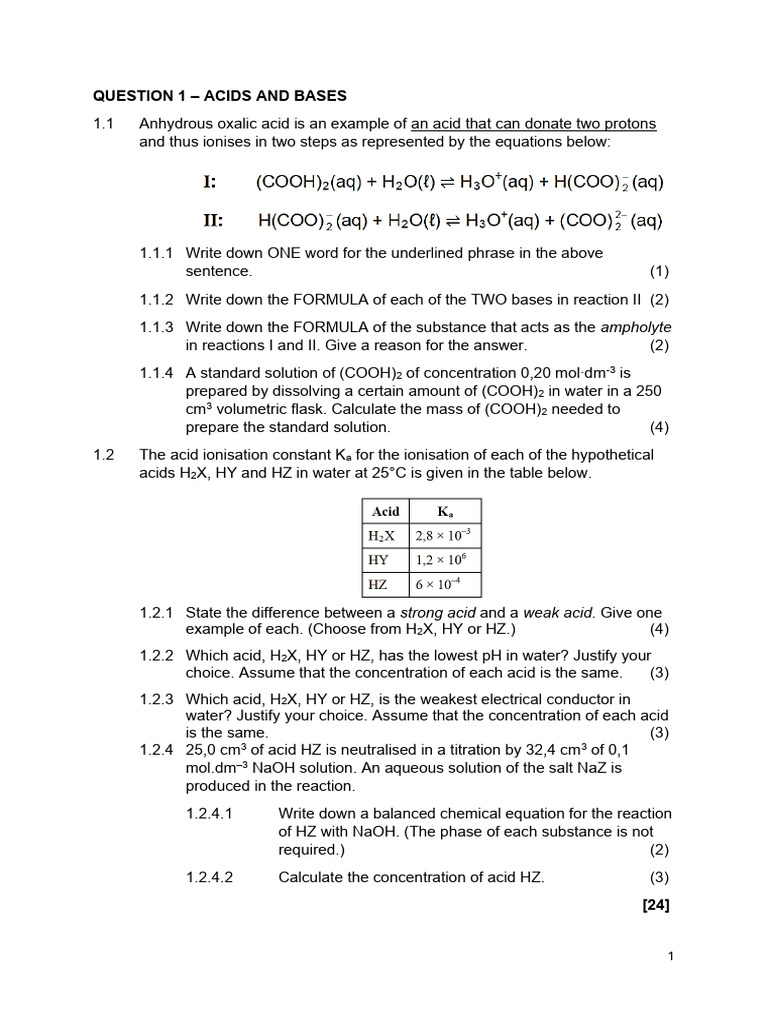 Grade 11 2025 Chemistry Acids and Bases Worksheet 2 | PDF