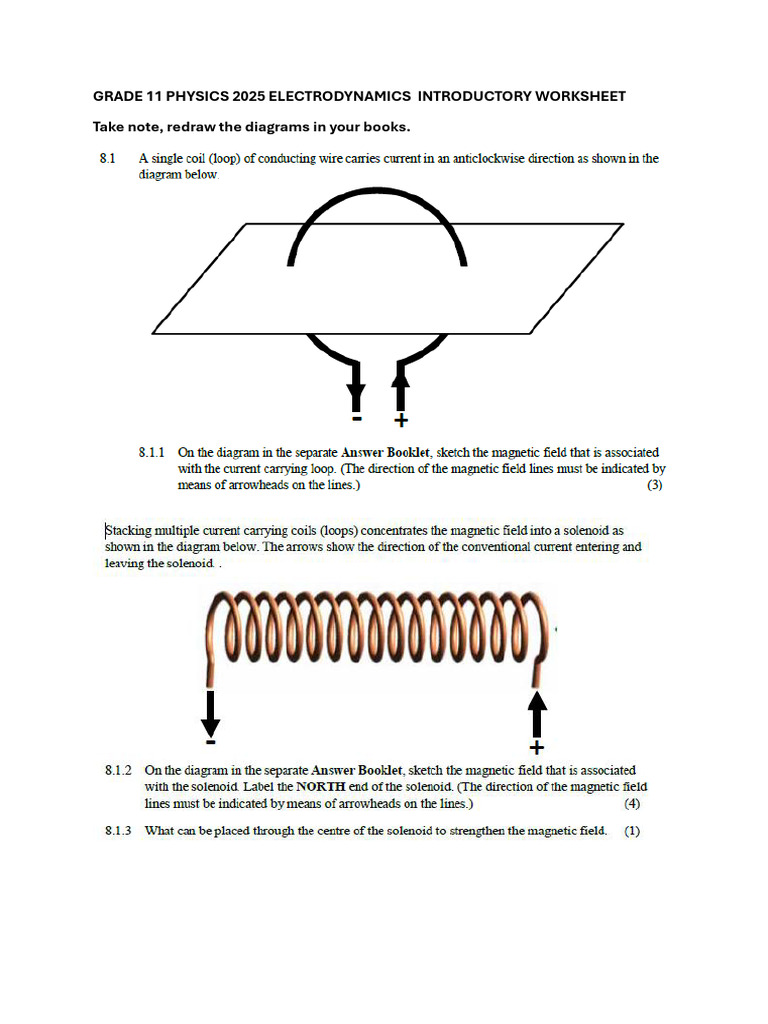 Grade 11 Physics 2025 Electrodynamics Introductory Worksheet | PDF