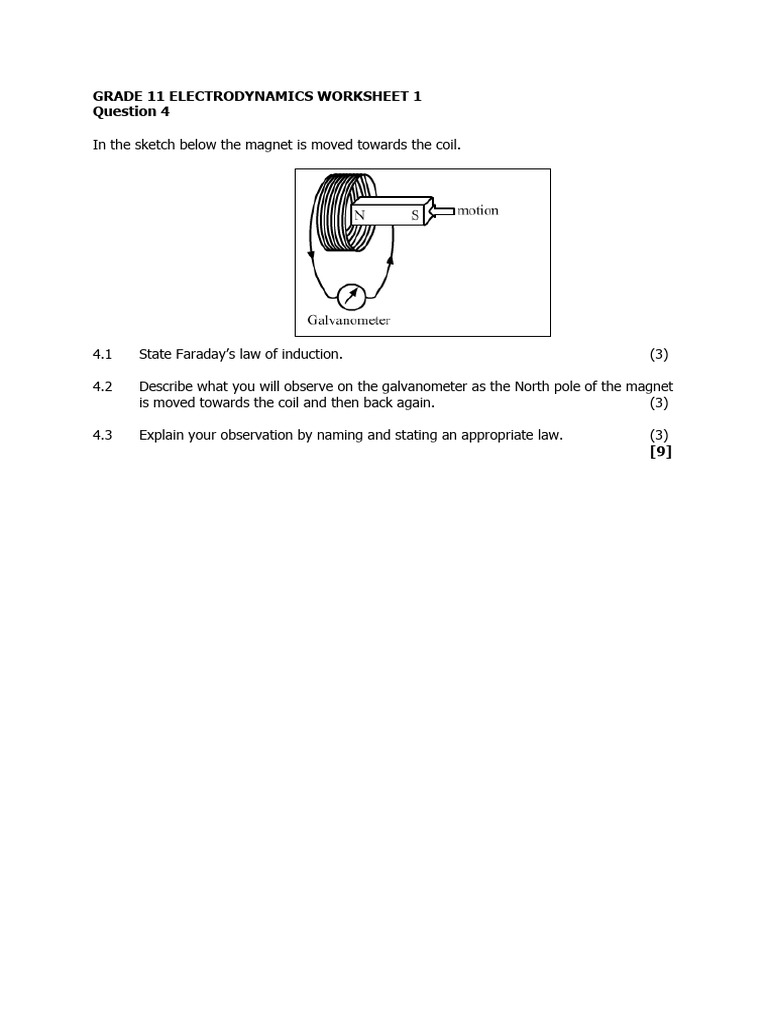 Electromagnetic Induction Worksheet | PDF