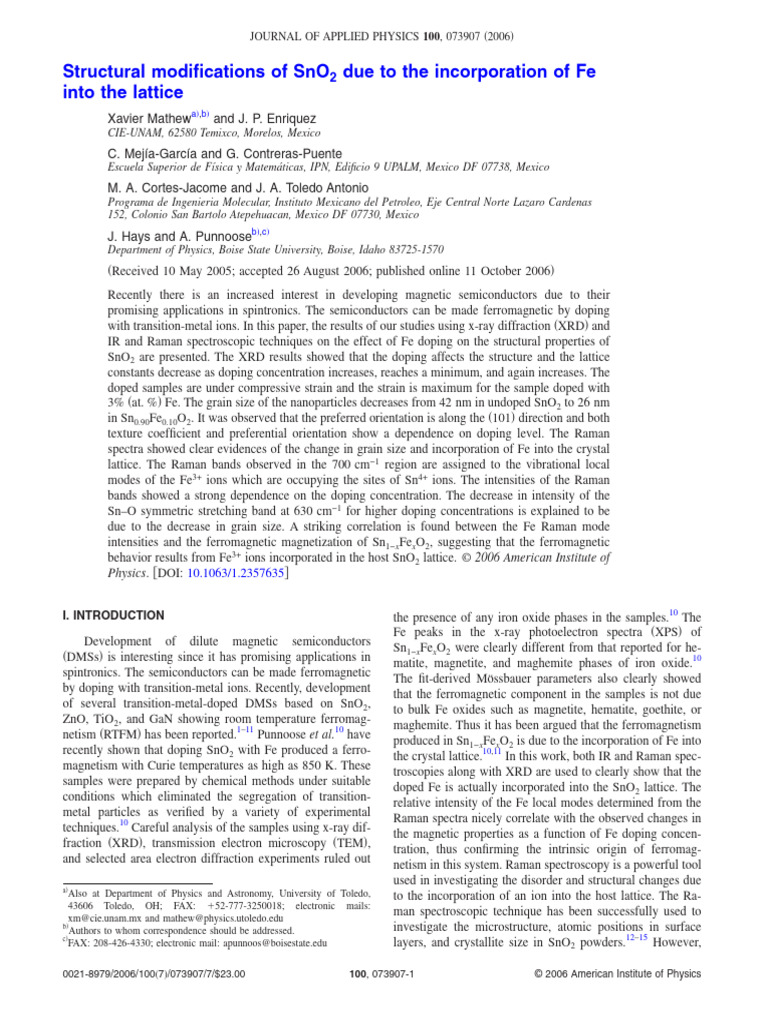 Structural Modifications of SnO2 Due To | PDF | Raman Spectroscopy ...