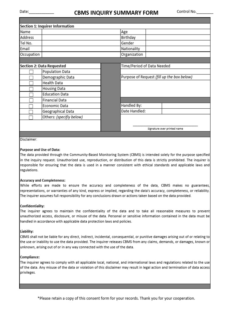 Cbms Inquiry Summary Form | PDF | Information Sensitivity | Justice