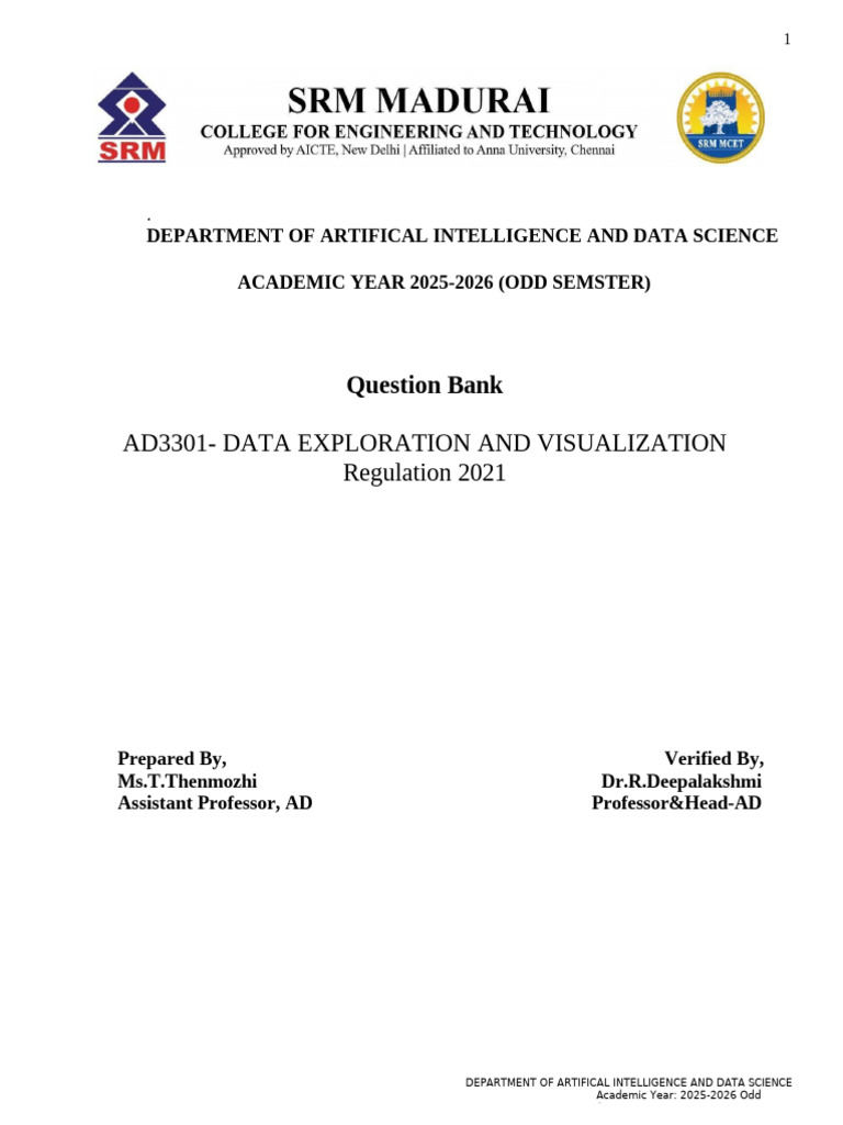 Ad3301 - Dev - 5 Units Question Bank | PDF | Data Analysis | Statistics