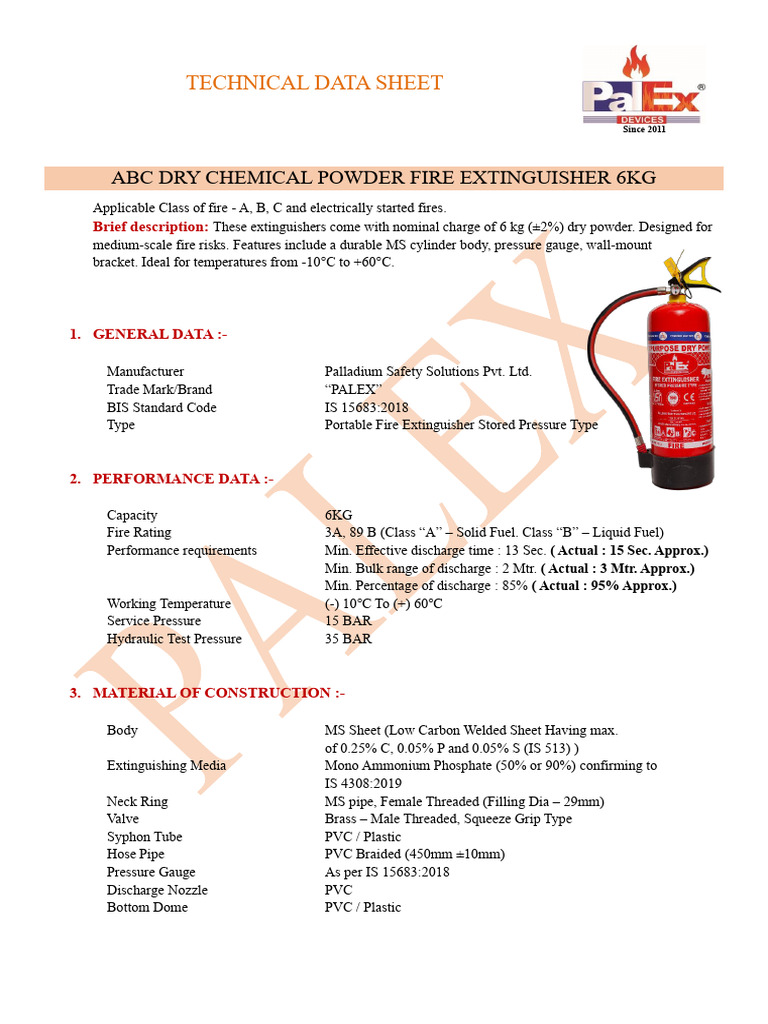 6kg ABC Fire Extinguisher Specs | PDF | Pipe (Fluid Conveyance) | Materials