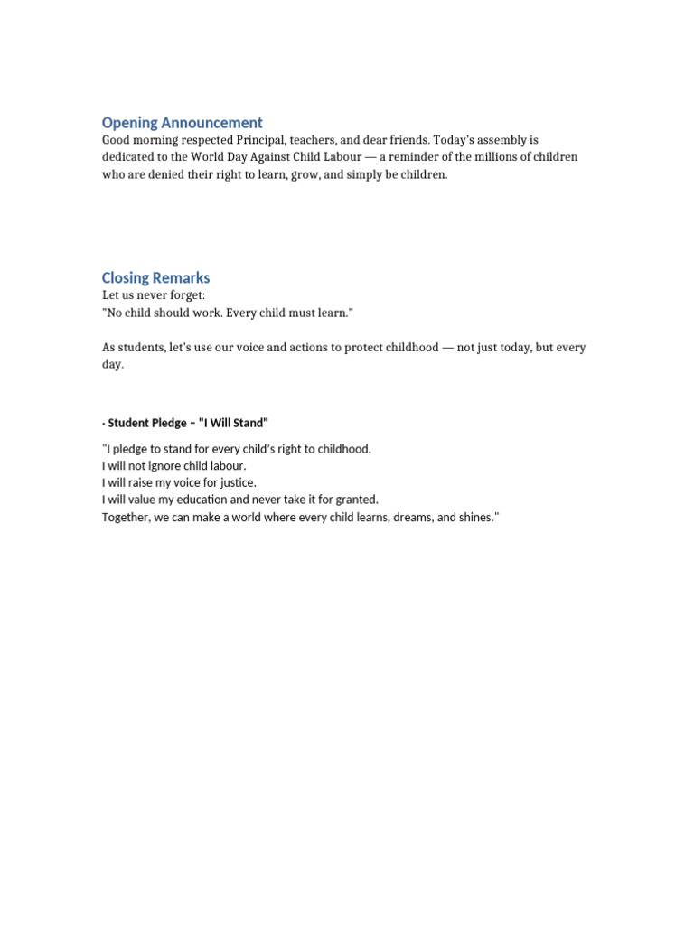 Pledge Leader Assembly Role | PDF