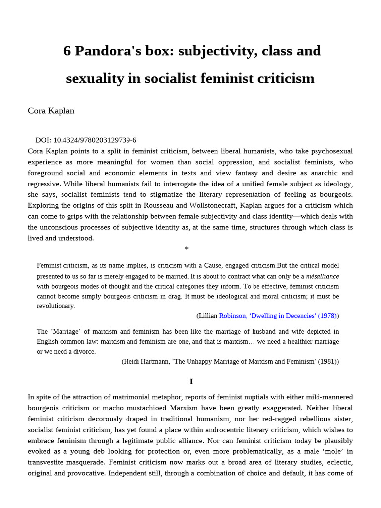 Making A Difference - (6 Pandora's Box Subjectivity Class and Sexuality ...