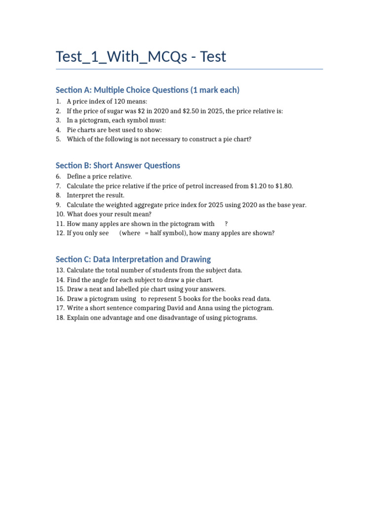 Price Index and Data Interpretation Test | PDF