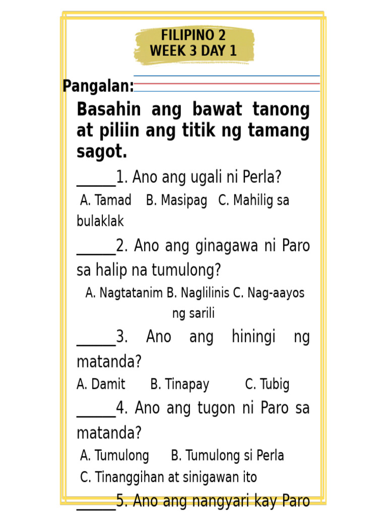 g2 Filipino Worksheet w3 | PDF