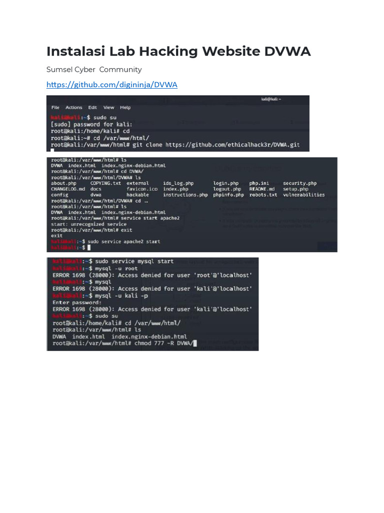 Instalasi Lab Hacking Website DVWA | PDF