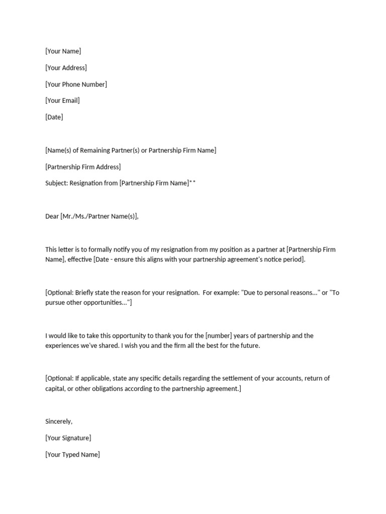 Partnership Resignation Letter Template | PDF