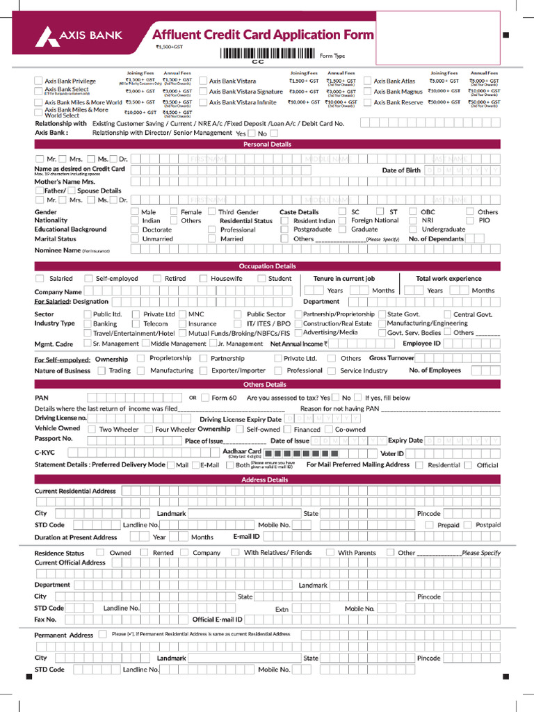Affluent Credit Card Application Form | PDF