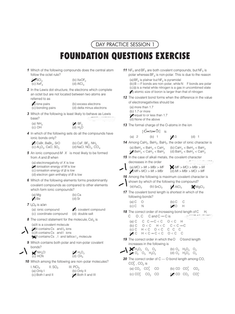 Chemical Bonding Practice Questions | PDF | Chemical Bond | Chemical ...