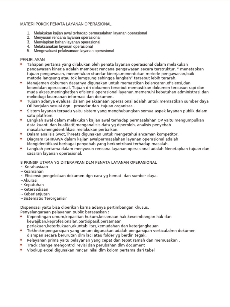 Materi Pokok Penata Layanan Operasional | PDF