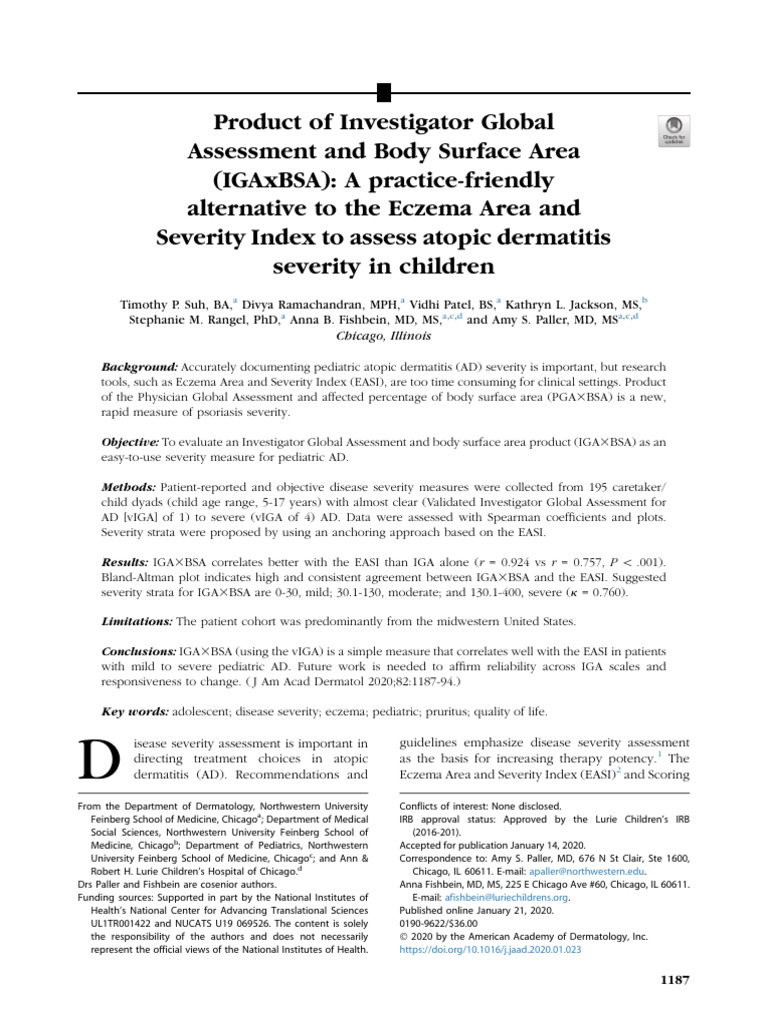 Product of Investigator Global Assessment and Body Surface Area ...