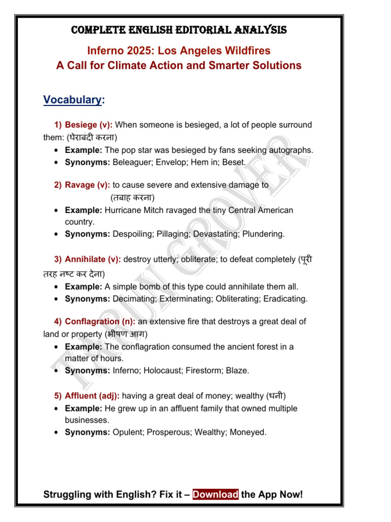 California Wildfires - Complete English Editorial Analysis | PDF