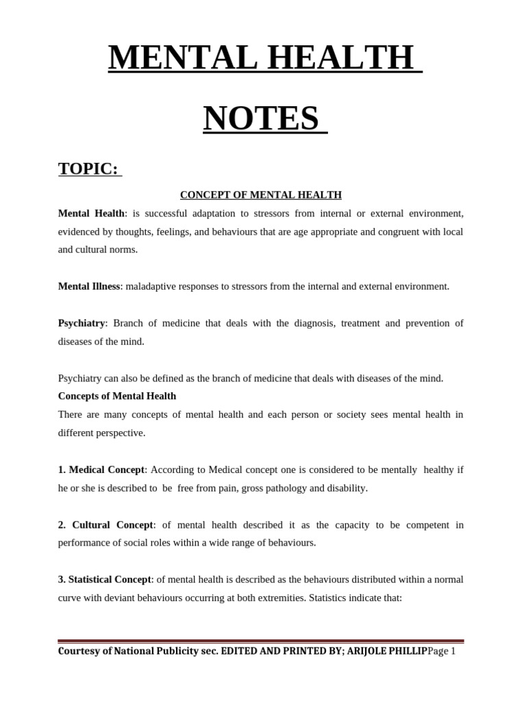 Mental Health Notes-1 | PDF | Psychological Trauma | Stress (Biology)