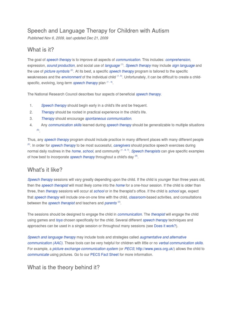 Speech and Language Therapy For Children With Autism | PDF ...