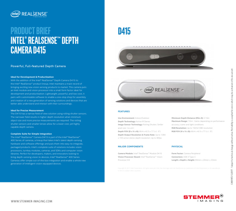 InteealSense Camera D415 Brochure | PDF | Image Resolution | Imaging