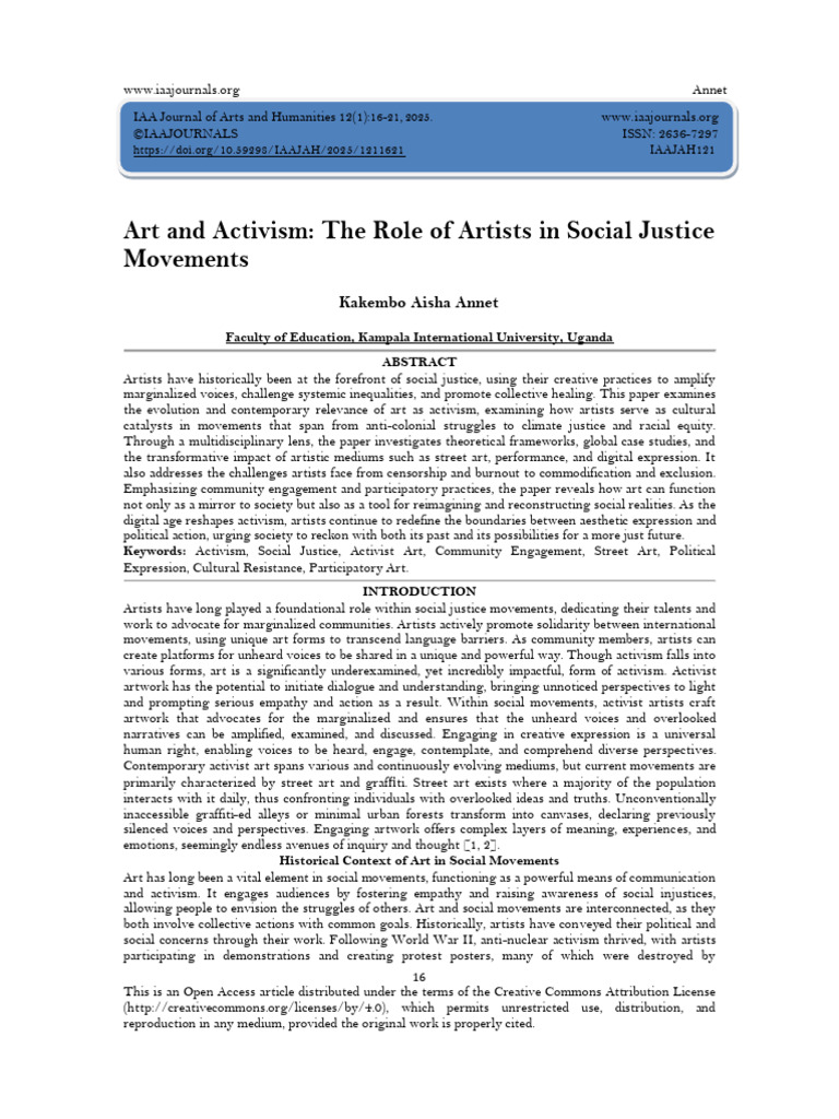 Art and Activism: The Role of Artists in Social Justice Movements (WWW ...