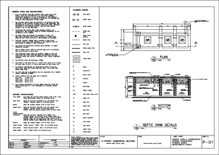01 Plumbing Plan - General Notes - Septic Tank | PDF