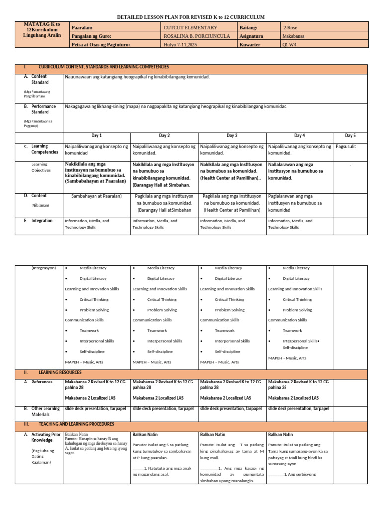 DLP - WEEK 4 Q1 Makabansa | PDF